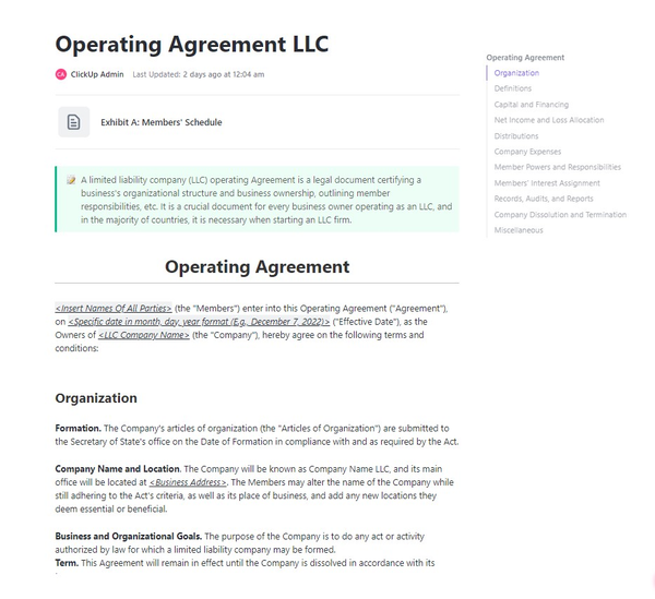 Operating Agreement LLC | Template by ClickUp™