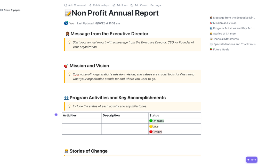 Non-Profit Annual Report | Template by ClickUp™