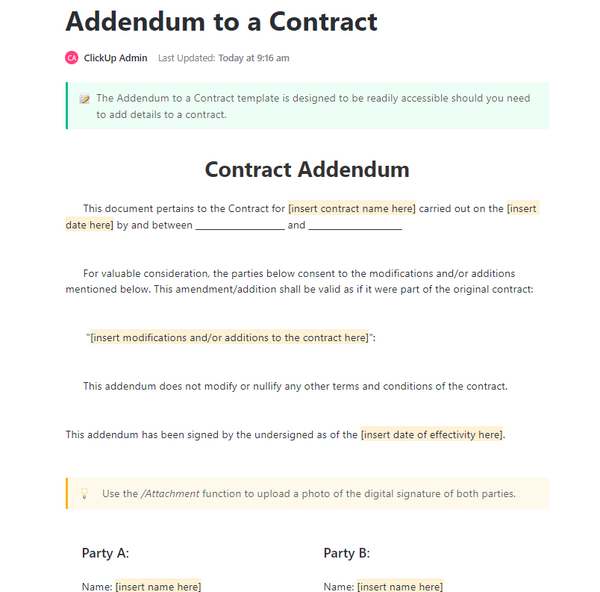Addendum to a Contract | Template by ClickUp™