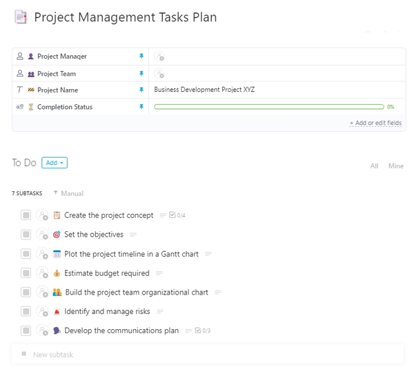 Project Management Tasks Plan | Template by ClickUp™
