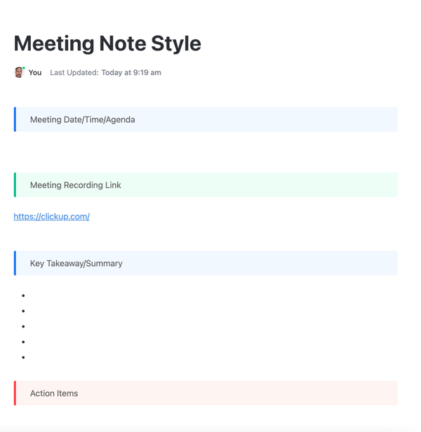 Meeting Note Style | Template by ClickUp™