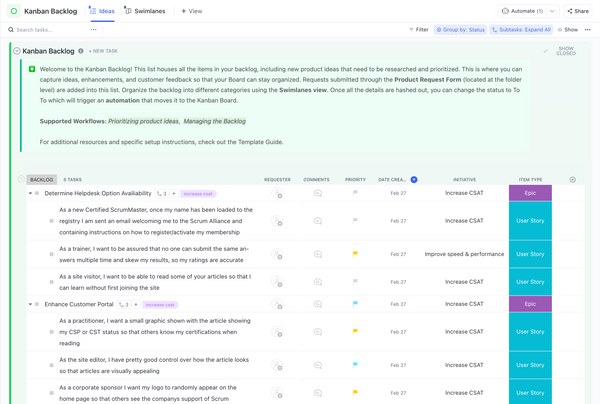 Kanban for Software Development | Template by ClickUp™
