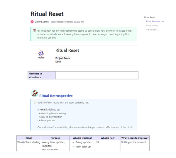 Ritual Reset | Template by ClickUp™