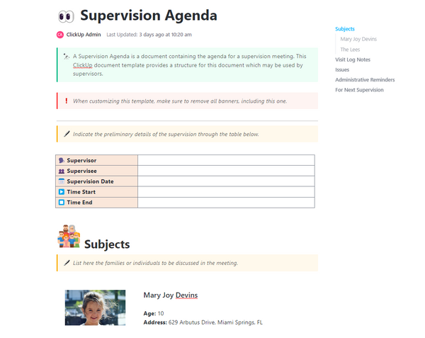 Supervision Agenda | Template by ClickUp™