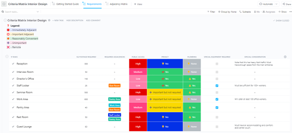 Criteria Matrix Interior Design | Template by ClickUp™