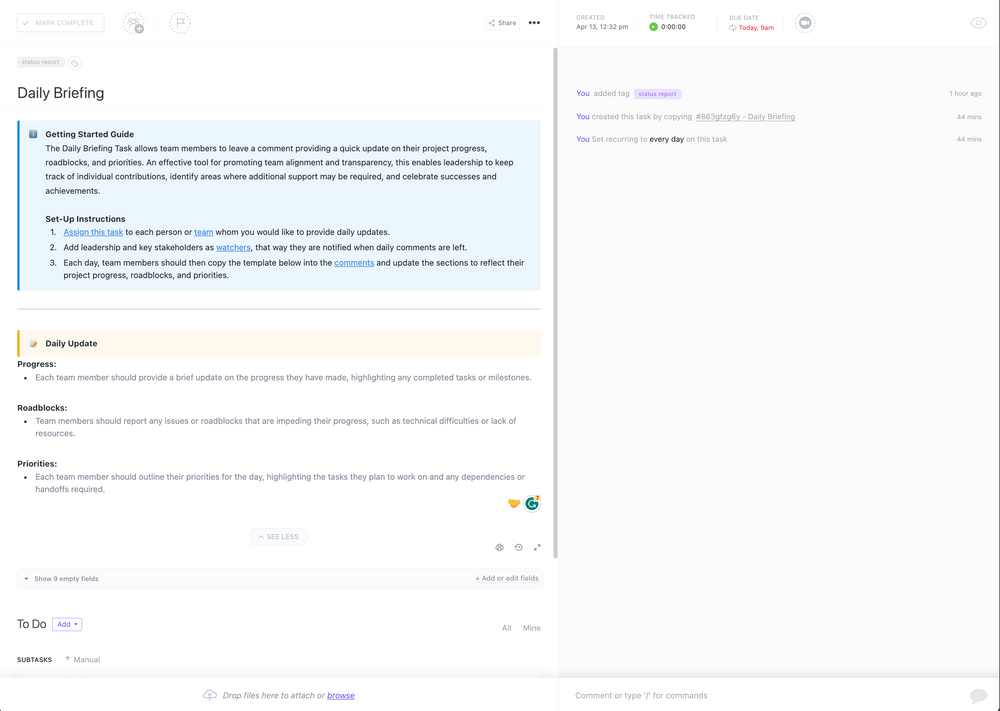Daily Briefing | Template by ClickUp™