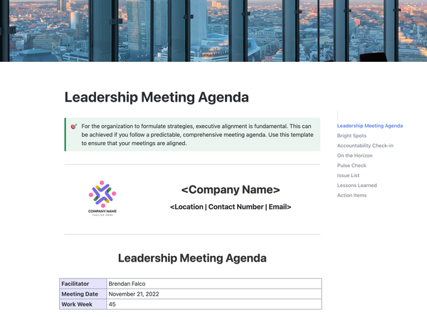 Leadership Meeting Agenda | Template by ClickUp™