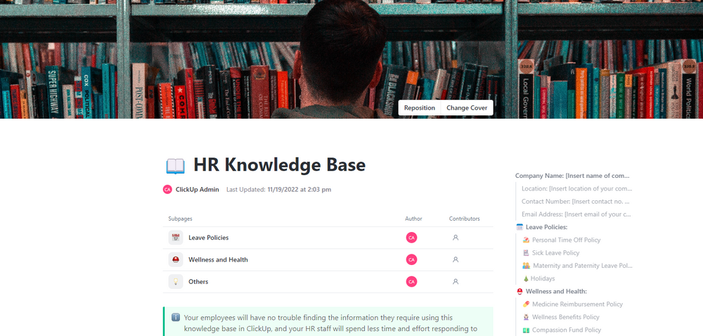 HR Knowledge Base | Template by ClickUp™