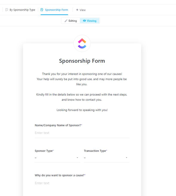 Sponsorship Form | Template by ClickUp™