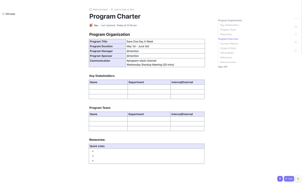 Program Charter | Template by ClickUp™
