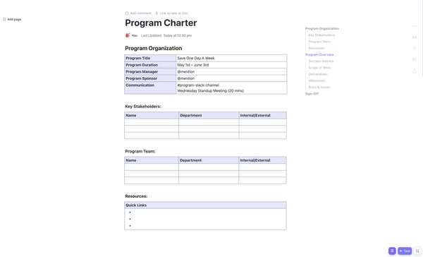 Program Charter | Template by ClickUp™
