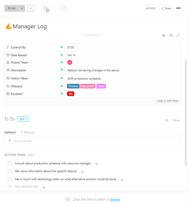Manager Log | Template by ClickUp™