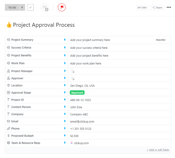 Project Approval Process | Template by ClickUp™