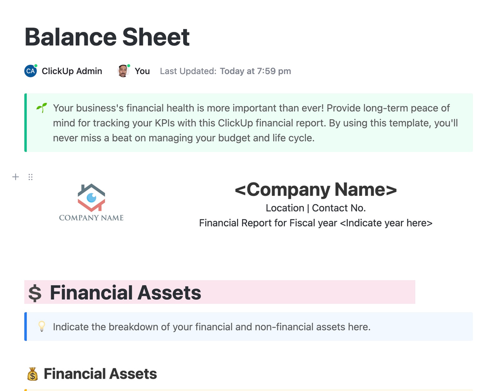 Balance Sheet Sample | Template by ClickUp™