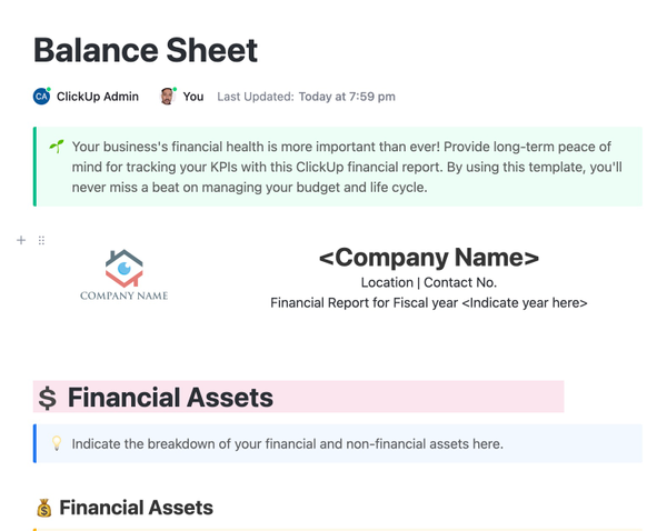 Balance Sheet Sample | Template by ClickUp™