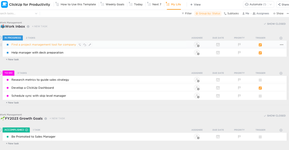 Using ClickUp for Productivity | Template by ClickUp™