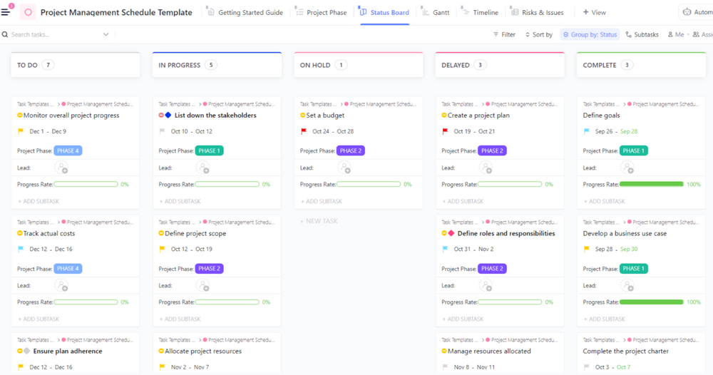 Project Management Schedule Template By ClickUp 