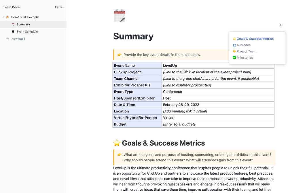 Large Event Planning | Template by ClickUp™