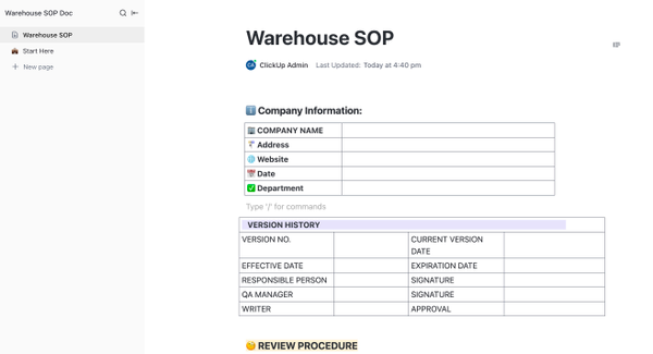 Warehouse SOP | Template by ClickUp™