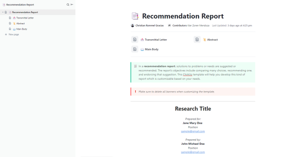 Recommendation Report | Template by ClickUp™