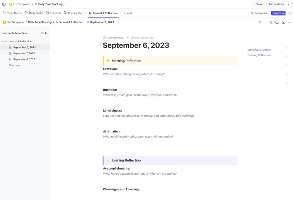 Daily Time Blocking | Template by ClickUp™