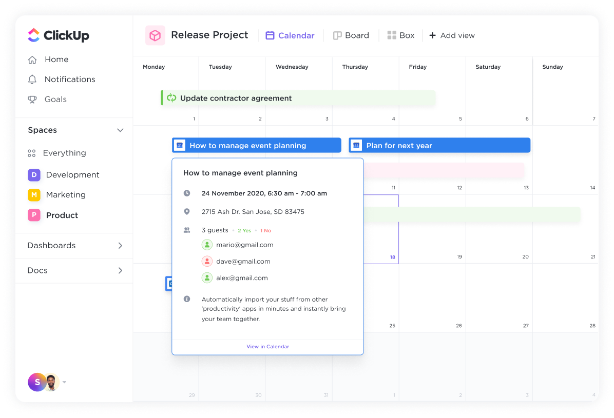 Calendar View In ClickUp 